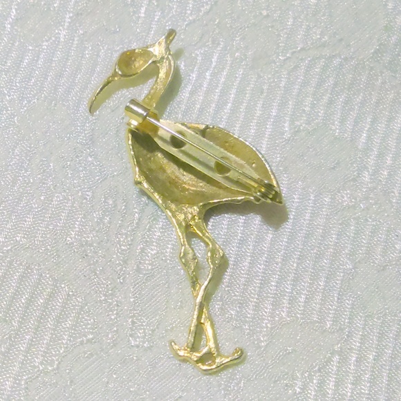 Vintage | Jewelry | Vintage Gold Tone Enameled Crane Brooch | Poshmark